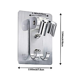 Shower Head Holder Strong Adhesive Shower Head Wall Mounting Bracket Adjustable Shower Wand Holder with 2 Hanger Hooks No Drill Need (2)