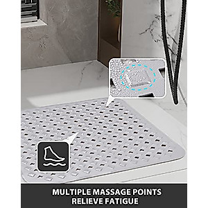 Shower Bathtub Mat Non-Slip, Machine Washable Shower Mat with Suction Cups and Drain Holes Square Bath Tub Mat for Tub or Shower Room for Kids & Elderly 21x21 Grey