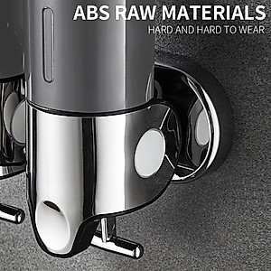 No-Drill 3 Pack 500ml Wall Mounted Soap Dispenser for Bathroom and Kitchen, Shampoo and Conditioner Dispenser Drill Free with Adhesive(Round-Grey)