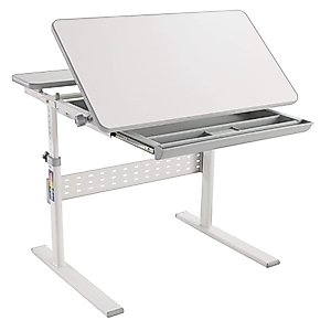 Mount-It! Height Adjustable Desk for Kids [31.5" x 26"] Children's Workstation with Tilting Desktop and Drawer for Storage, Ergonomic Study Table for Writing, Drawing, Reading, Studying (Gray)