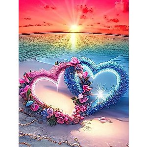 Suyaloo 5D Diamond Painting Kits for Adults - Love Beach Art Kids Beginner,DIY Sunset Full Drill Round Rhinestone Home Wall Decor Gifts 11.8X15.7inch LY3354-1