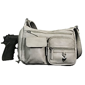 Zzfab Front Pockets side Locking Small Concealed Carry Purse CCW Crossbody Bag Grey
