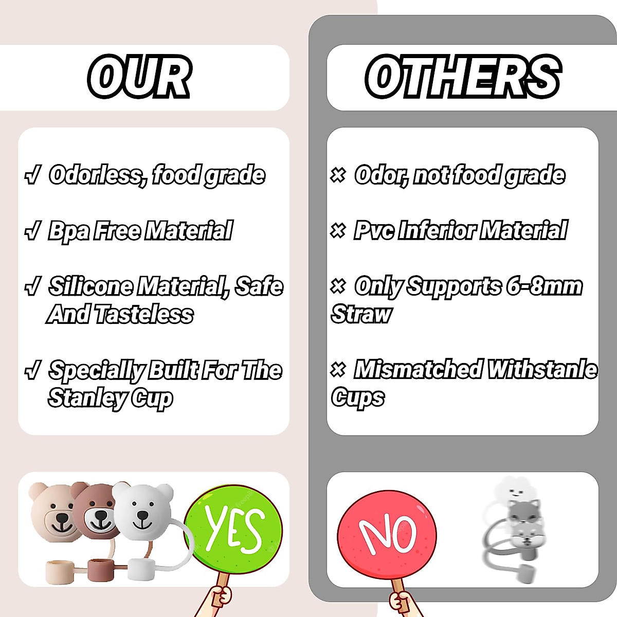 3 Pack Straw Cover for Stanley Cups,Cute bear Straw Protector Cover Compatible with Stanley 30&40oz Silicone Straw Topper Caps for Stanley Cups Accessories- BPA Free Soft Silicone