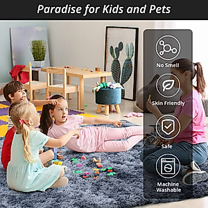 HOMBYS Shaggy Area Rug 9x12 Feet, Ultra Soft Large Plush Faux Fur Carpet, Non-Skid Bedroom Living Room Rug for Kids Playroom Home Decor, Tie Dye Grey