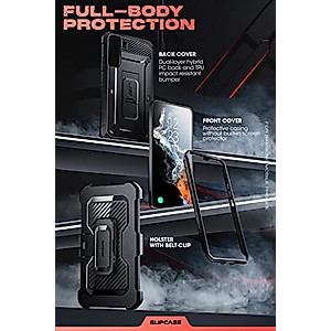 SupCase Unicorn Beetle Pro Series Case for Samsung Galaxy S22 5G (2022 Release), Full-Body Dual Layer Rugged Belt-Clip & Kickstand Case Without Built-in Screen Protector (Black)