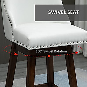 HOMCOM 28" Swivel Bar Height Bar Stools Set of 2, Armless PU Leather Upholstered Barstools Chairs with Nailhead Trim and Wood Legs, White