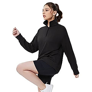 KOJOOIN Womens Long Sleeves 1/4 Zip Pullover Golf Polo Shirts Sports Athletic Shirts(Black L)
