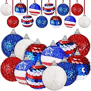24 Pcs 4th of July Ornaments Independence Day Ball Ornaments Patriotic Decoration Hanging Ornaments for Memorial Day Red White Blue Ball Decor for Independence Day (Classic Style)