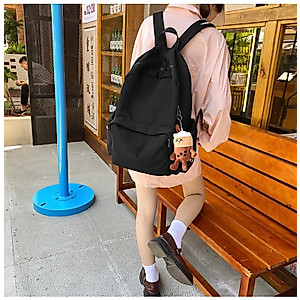 NICRX Kawaii Backpack with Cute Accessory Stylish Large Capacity Casual Daily (Black)