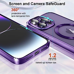 ICREEFUN for iPhone 14 Pro Max Case Clear with MagSafe Full Protection Case Compatible with Camera Lens Protector Elegant Anti-Scratch Case Cover 6.7 Inch - Deep Purple
