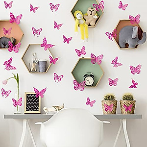 3D Butterfly Wall Decor 60pcs 5 Styles 3 Sizes Butterflies Wall Sticker Removable DIY Hollow PVC Butterfly Wall Decals for Kids Baby Bedroom Girls Teens Nursery Classroom Wedding Birthday Cake Party