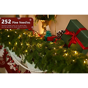 PARTY JOY 6FT Christmas Garland Pine Garland with 9.8FT LED Lights String, Greenery Plant for Christmas Decorations Table Mantle Background Wall Room Outdoor Indoor Winter Decoration