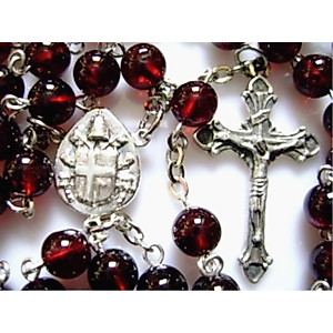 elegantmedical HANDMADE Garnet Gemstone Bead Catholic Sterling 925 Silver 5 DECADE ROSARY Cross Crucifix Necklace Womens/Girls