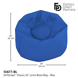 Factory Direct Partners 10477-BL SoftScape Classic 26" Junior Bean Bag Chair, Furniture for Kids, Libraries or Home - Blue