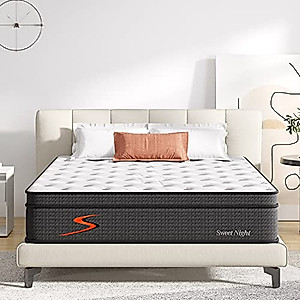 Sweetnight King Mattress, 12 Inch Pillow Top King Size Mattress in a Box, Bamboo and Gel Memory Foam Hybrid Mattress, Individually Wrapped Spring for Motion Isolation & Support,Black