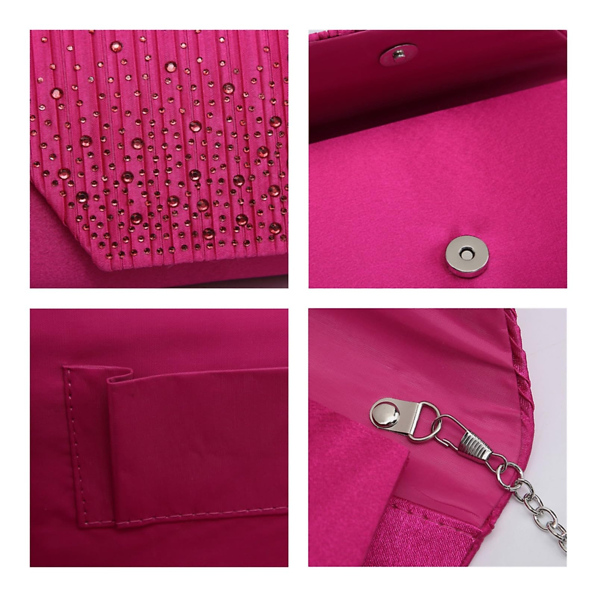 Dasein Women Evening Bags Wedding Purses Handbags Party Clutches Cocktail Prom Clutch with Glitter Rhinestones (Hot Pink)