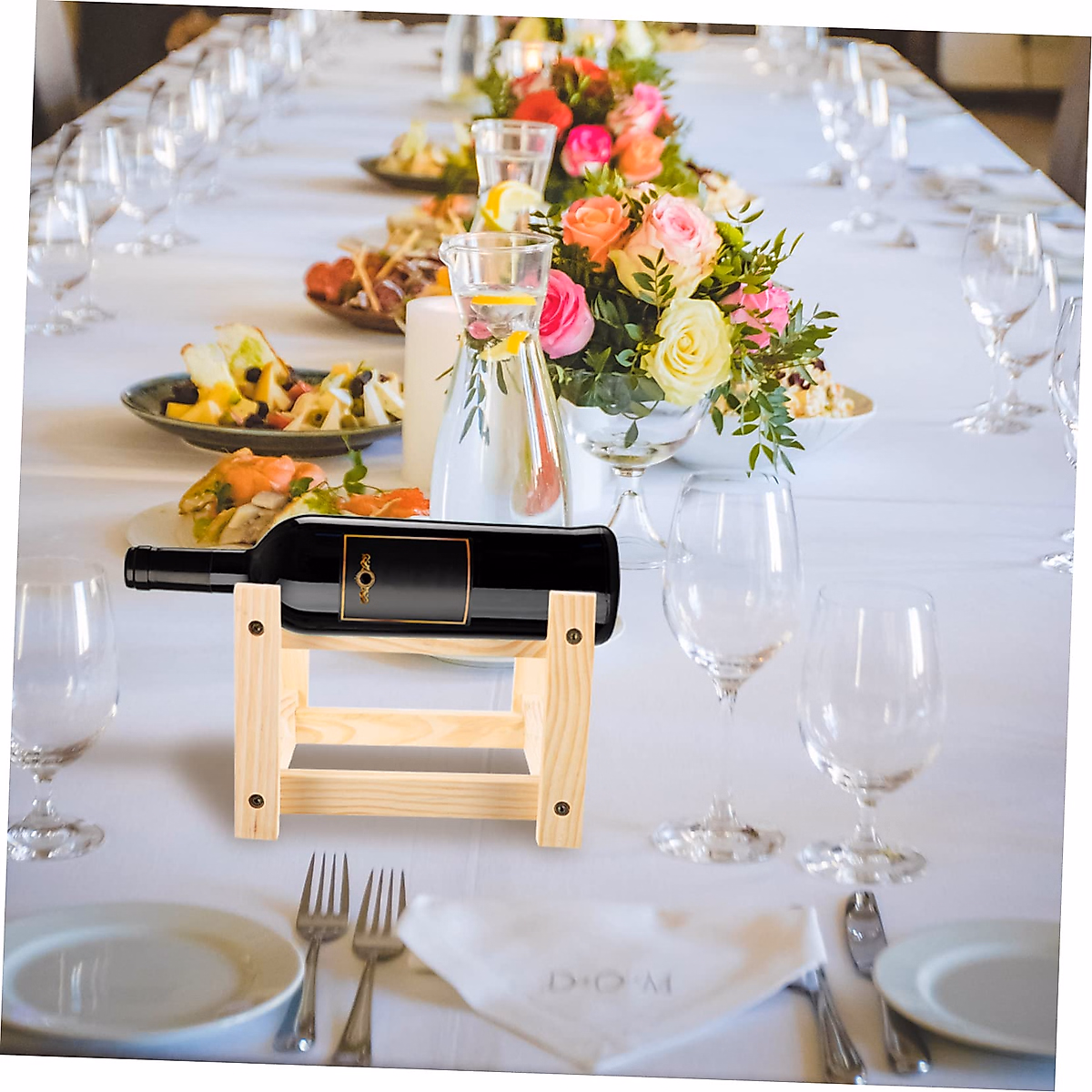 Homoyoyo Wooden Wine Bottle Rack Wood Wine Bottle Rack Wine Holder Freestanding Bottle Holder Wood Wine Rack Tabletop Wine Table Top Display Stand Solid Wood Storage Rack