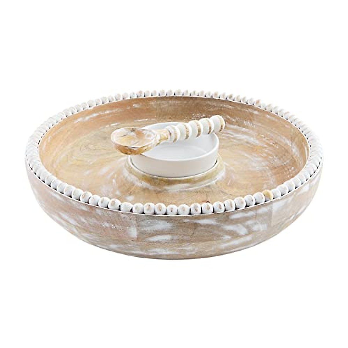 Mud Pie Chip Off the Old Block Stacked Chip and Dip Set, dish 2 1/2" x 13" dia | spoon 5 1/2"
