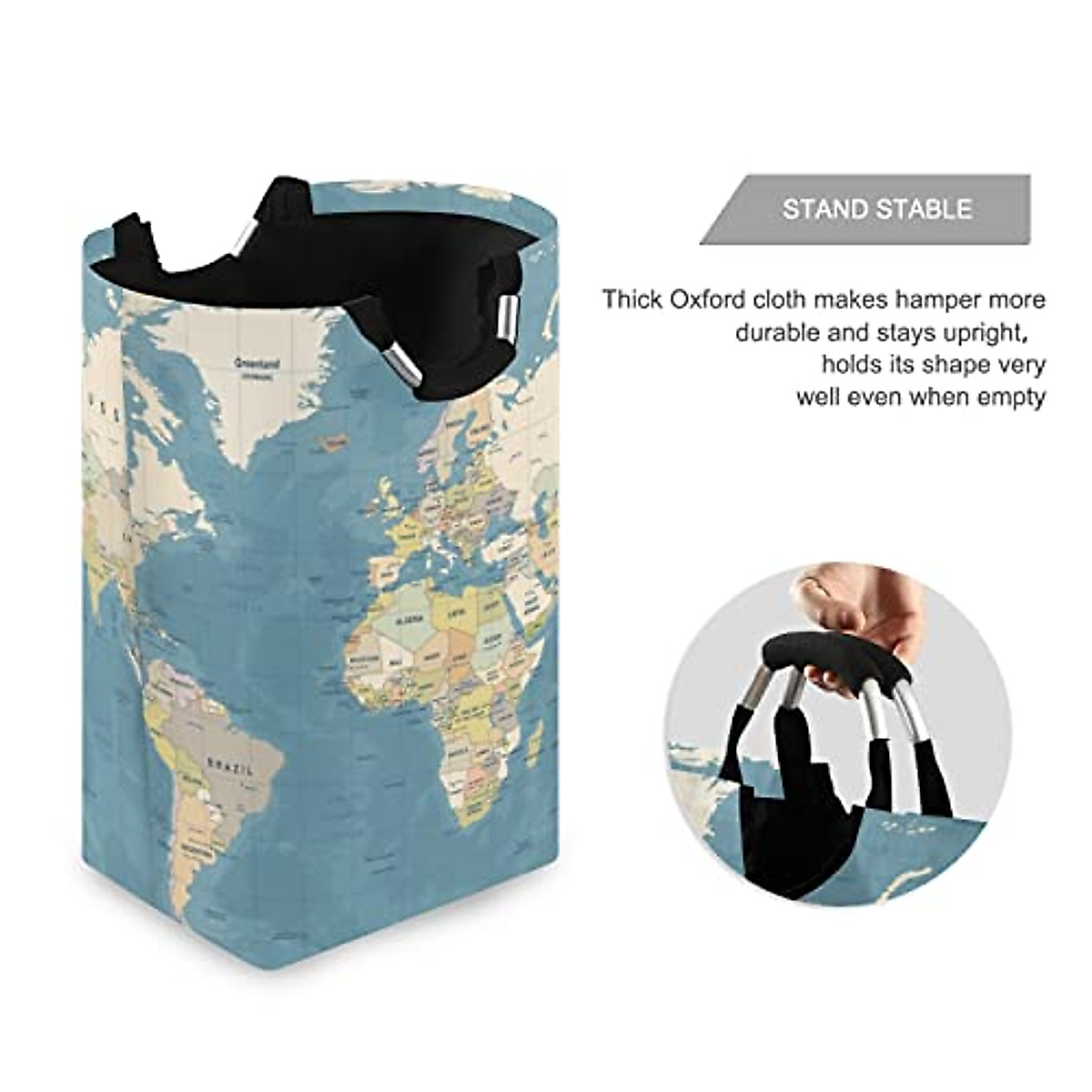 WELLDAY Laundry Hamper with Handle World Map Laundry Baskets Foldable Dirty Clothes Basket Large Storage Laundry Organizer
