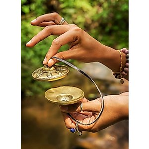 QT S Tibetan Handmade Yoga Meditation Om Tingsha Bell Chimes Cymbal Set, with Handmade Unique Bag (2.75 Inches Buddhist Tingsha, Om Mani Padme Hum Mantra) Made in Buddha Born Country Nepal (Red)