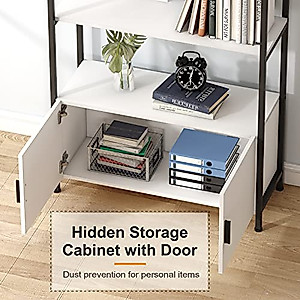 Jehiatek Arched Bookshelf, Bookcase with Doors Storage, 71 Inches Tall Industrial Book Shelf with Sturdy Metal Frame, E1 Quality Boards, Freestanding Display Shelving Unit, Black and White