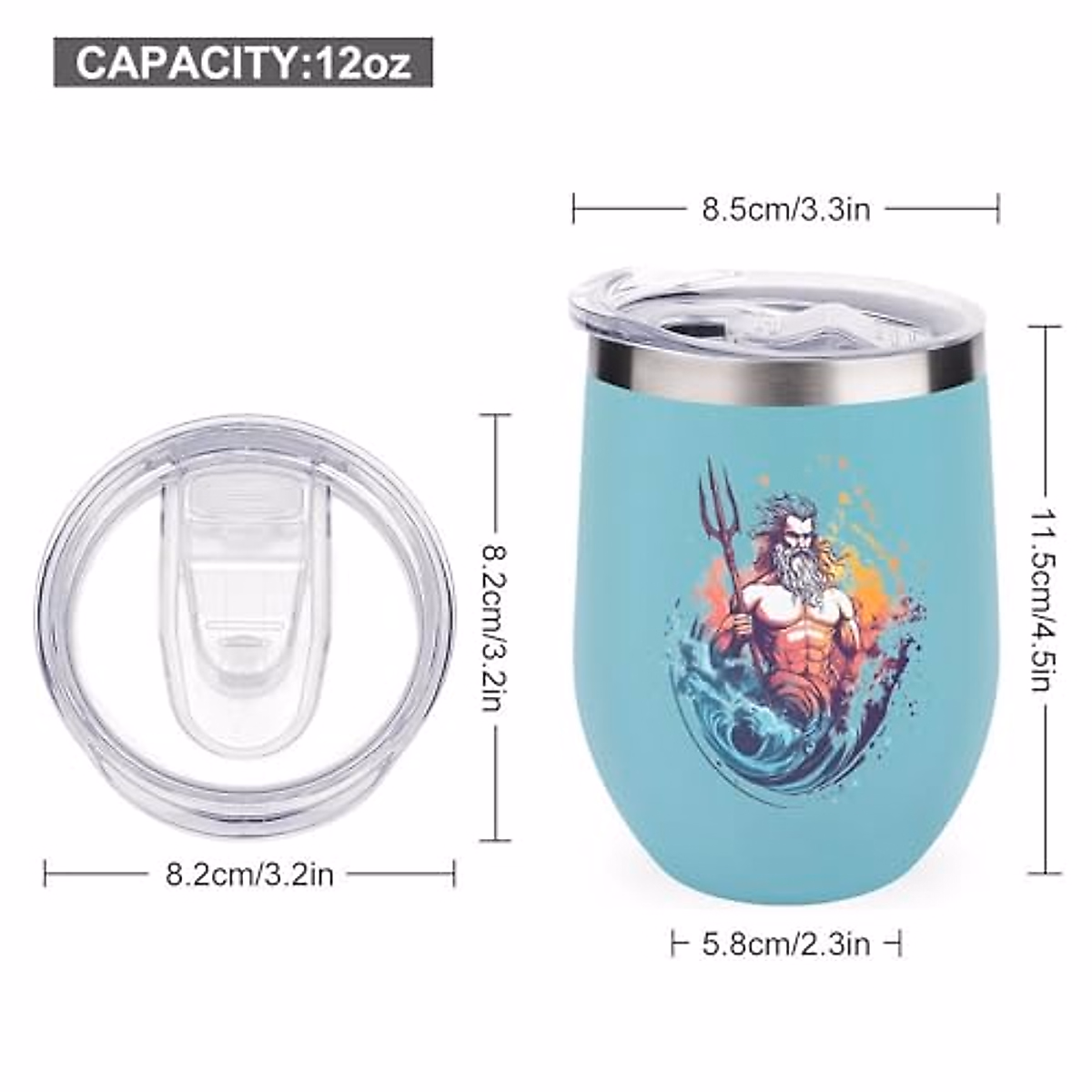 Watercolor Posei-Don Funny Wine Tumbler 12 Oz Stainless Steel Insulated Mug Double Wall Water Cup with Lid