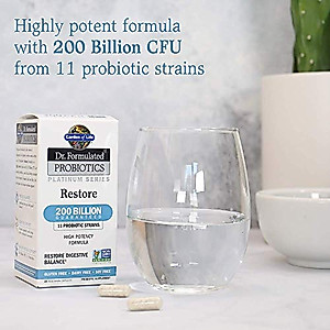 Garden of Life Dr. Formulated Probiotics Platinum Series Restore 200 Billion CFU High Potency Formula, Vegan, Non-GMO, Gluten, Dairy & Soy Free Digestive Immune Probiotic Support, 28 Capsules