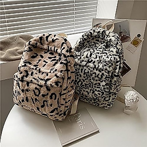 JHTPSLR Leopard Furry Backpack Soft Plush Backpack Fuzzy Backpack Book Bags Trendy Backpack Cute Stylish Winter Casual Daypack (Black)