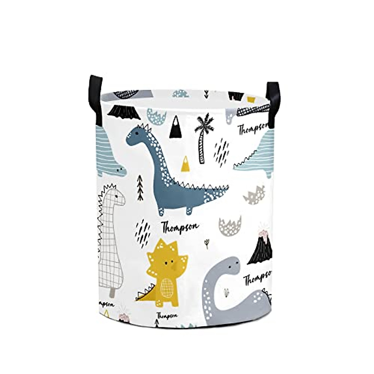 Personalized Dinosaur Laundry Hamper - Round Canvas Laundry Hamper Collapsible For Toy Storage Basket - For Boys Girls Toys Room, Bedroom, Nursery, Home