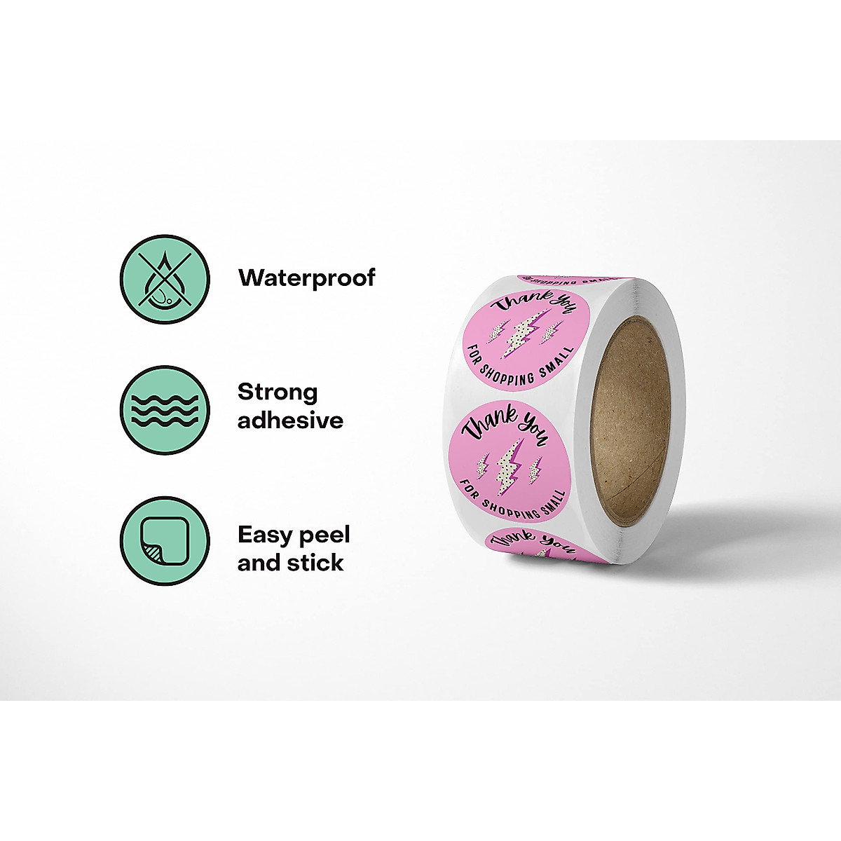 Cute Thank You Stickers (500 Count) Thank You for Supporting My Small Business Stickers 1.5” Round Waterproof Stickers Small Business Supplies Thank You Sticker Rolls - Pink Lightning