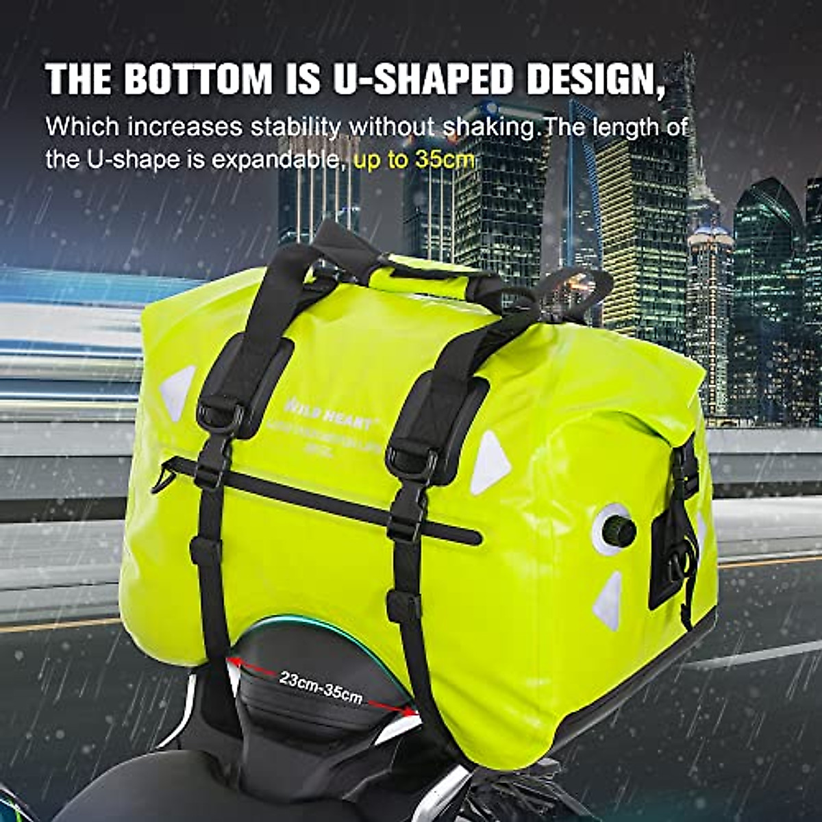 WILD HEART Motorcycle Rear Seat Bag U shape 50L Waterproof Tail Duffel Bag Motorbike Luggage With Strape (Fluorescent green)