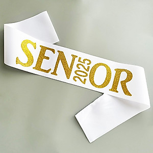 Senior Sash 2025 Gold,White Senior Cheer Sashes Class of 2025 Graduation Celebration Class Competition Sash Party Supplies 6 Pack