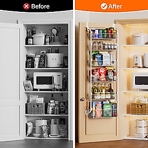 Over the Door Pantry Organizer, W17.5inch Wider Metal Over the Door Organizer, 6-Tier Pantry Door Organizer Spice Rack for Easy Install, 60 LBS Load Over the Door Storage, L17.5W6.7H53.7inch, White