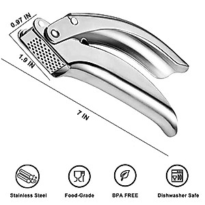 VOVOLY Premium Garlic Press Stainless Steel, No need to Peel Garlic Presser, Heavy Duty Professional Grade Double Lever-Assisted Garlic Mincer with High Capacity Chamber- Easier Clean Garlic Crusher