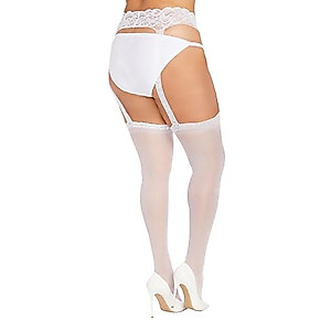 Dreamgirl Women's Sheer Thigh High Pantyhose Hosiery Nylons Stockings with Comfort Lace Top Anti-Slip Silicone Elastic Band, White, One Size Plus/Queen