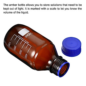 PATIKIL 500mL Reagent Media Bottle, 2Pcs Round Graduated Glass Storage Bottle Blue Screw Cap for Chemistry Lab Universities Home, Amber