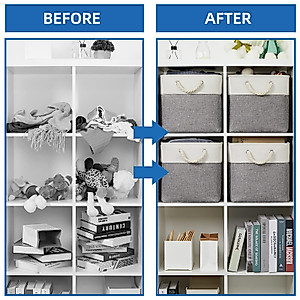 Temary Fabric Baskets Storage 12 Inch Storage Cubes Storage Baskets with Handle, Clothes Baskets for Gift, Large Baskets for Storage Toys, Books, Blankets (White&Gray)