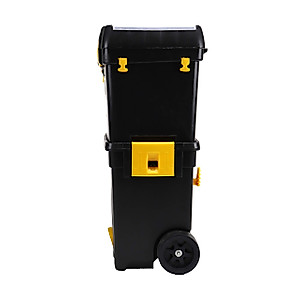 Erie Tools Portable Rolling 2-Tiered Organizer Storage Box with Foldable Auto-Locking Handle and Detachable Storage Compartment for Crafts Toys Fishing Tools