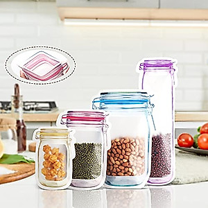 ASTER 20pcs Reusable Mason Jar Ziplock Bags Storage for Food Snack Sandwich, Airtight Seal Leak Proof Food Bag, Resealable Zipper Bottles Shaped Baggies for Kitchen Travel Camping and Kids