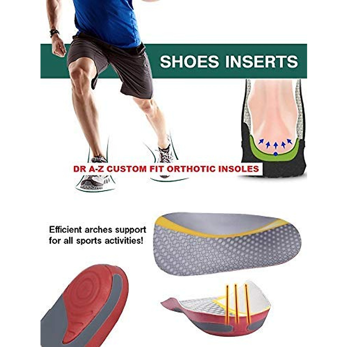 Rewind With Nature Arch Support Insoles for Men and Women, Orthotic Shoe Insoles, High Arch Support, Plantar Fasciitis Relief, Heel Pain, Overpronation, Flat Feet