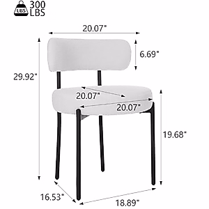 RIGHTPARTS Boucle Dining Chairs Set of 2, Modern Upholstered Tufted Dining Room Chairs, Mid Century Furry Round Kitchen Chairs Curved Backrest Metal Legs Easy Assemble (White, 2)