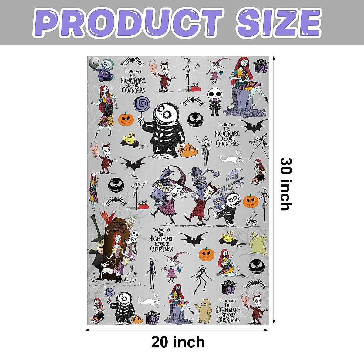 5 Pcs Nightmare Wrapping Paper Nightmare Before Christmas Gift Wrap Bulk Art Paper Folded Flat for Baby Shower Nightmare Before Christmas Birthday Party Decorations Wedding DIY Crafts Gift (white)