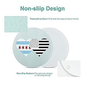 Chicago Flag and American Flag Glass Cutting Board Round Kitchen Decorative Chopping Blocks Mats Food Tray for Men Women