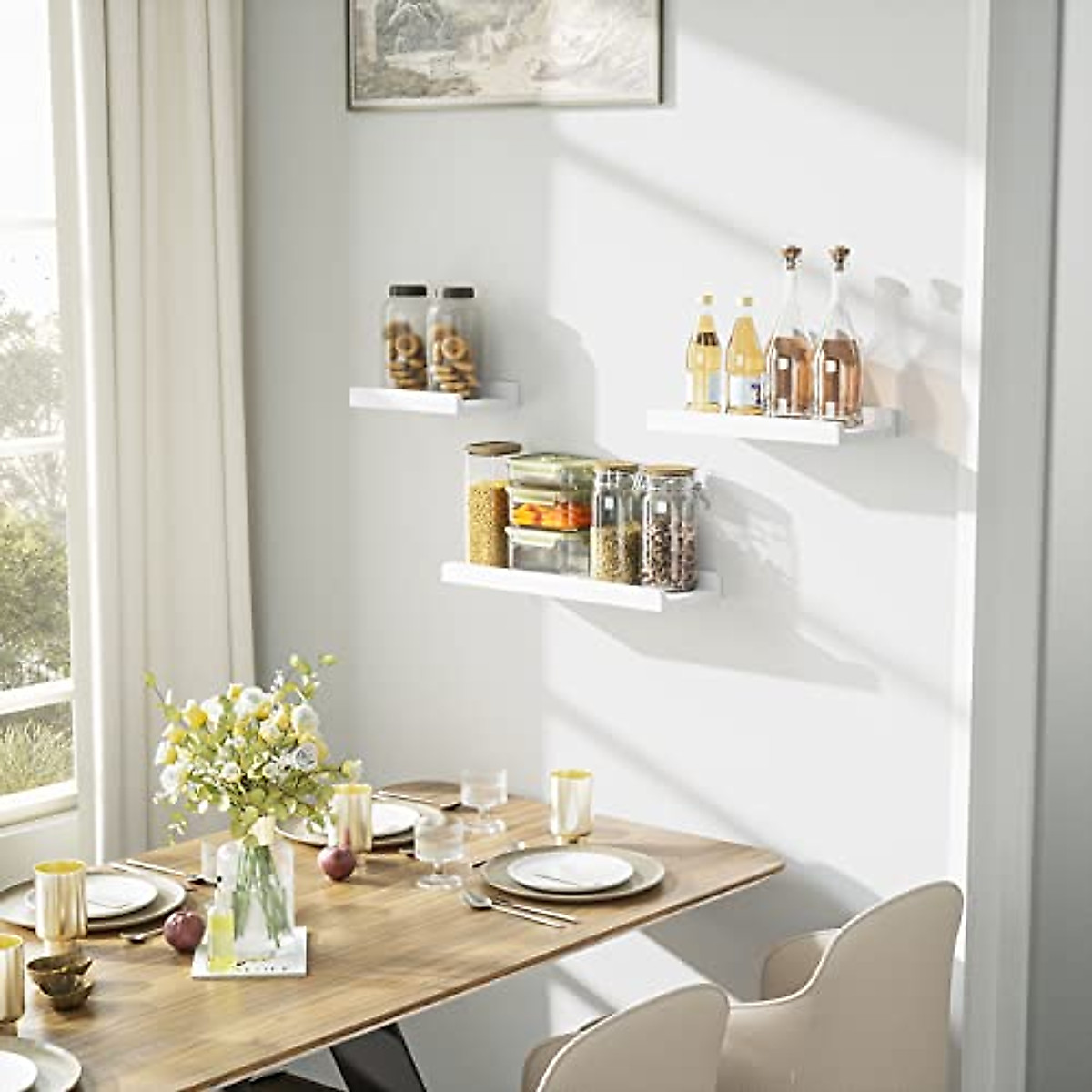 Alsonerbay White Floating Shelves, Floating Shelves Wood for Wall Storage, Wall Shelf for Bedroom, Living Room, Bathroom, Kitchen, Office and More, Set of 3