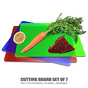 Fotouzy Plastic Cutting Boards for Kitchen, Flexible Cutting Mats Set of 7, BPA-Free, Non-Porous, Dishwasher Safe, 15x12 In, 7 Translucent Colors