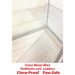 64" Extra Large Wrought Iron Chewproof 4-Levels Tight 1/2-inch Bar Spacing Ferret Chinchilla Sugar Glider Mice Rat Home Cage with Removable Stand On Wheels