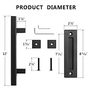 Barn Door Handle, Square 12" Barn Door Hardware Kit Pull and Push Sliding Door Handle, Rustic Two-Side Design for Barn Door, Garage Door, Closet Door, Cast Iron Black(Heavy Duty Version)