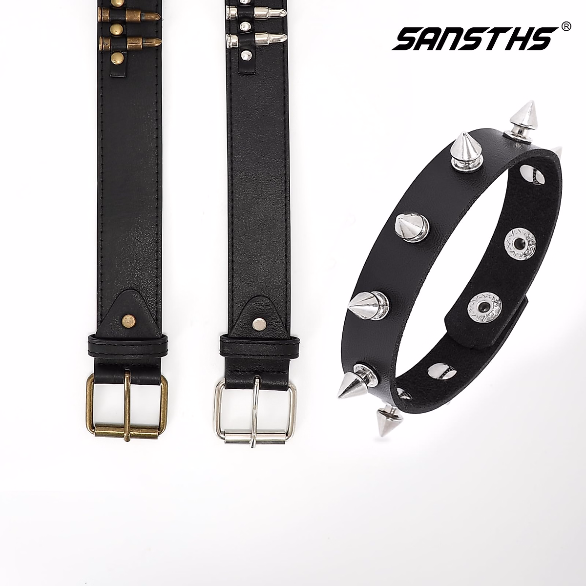 SANSTHS Rivet Belts for Women Men Black Studded Gothic Belt Punk Belt with Metel Buckle for Jeans Hip Hop, Black S