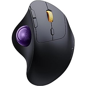 ProtoArc Wireless Trackball Mouse, EM04 Ergonomic Bluetooth Rollerball Mouse Rechargeable Computer Laptop Mouse, 3 Device Connection, Compatible with PC, iPad, Mac, Windows-Purple Ball