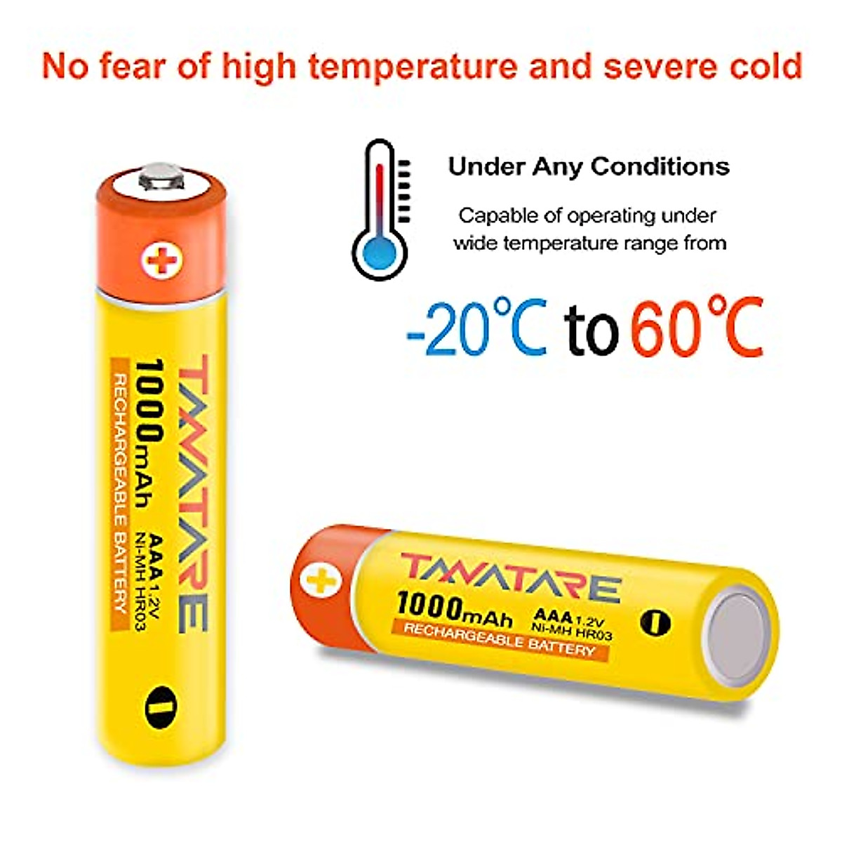Tanatare Rechargeable AAA Batteries (4 Count) 1000mAh NiMH AAA Recharegeable Batteries, High Capacity, Pre-charege